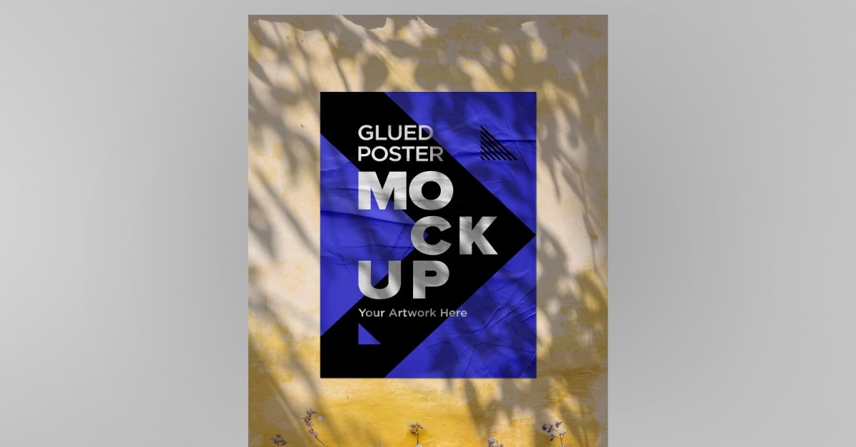 Glued & Wet Poster Mockup with Wrinkled & Crumpled Paper Effect