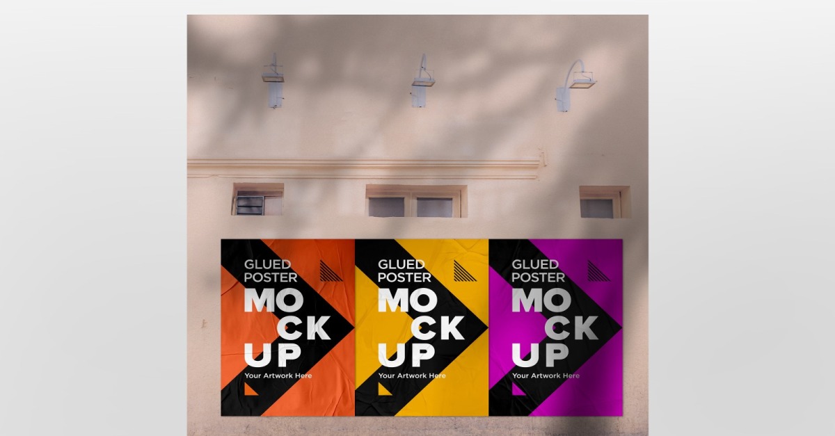 Glued & Wet Poster Mockup with Wrinkled and Crumpled Paper Effect