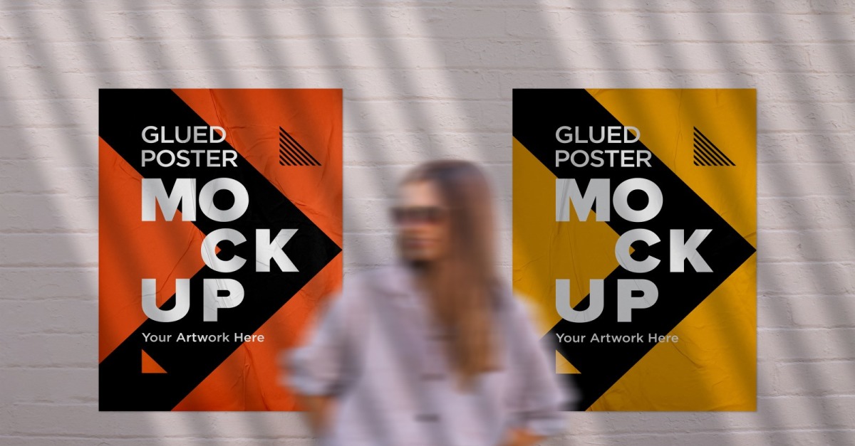 Glued & Wet Poster Mockup, Wrinkled and Crumpled Paper Effect