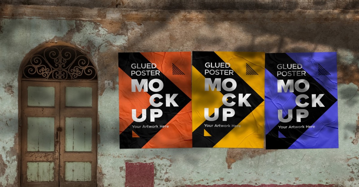 胶合和皱纹海报样机阴影效果 #252219 - TemplateMonster