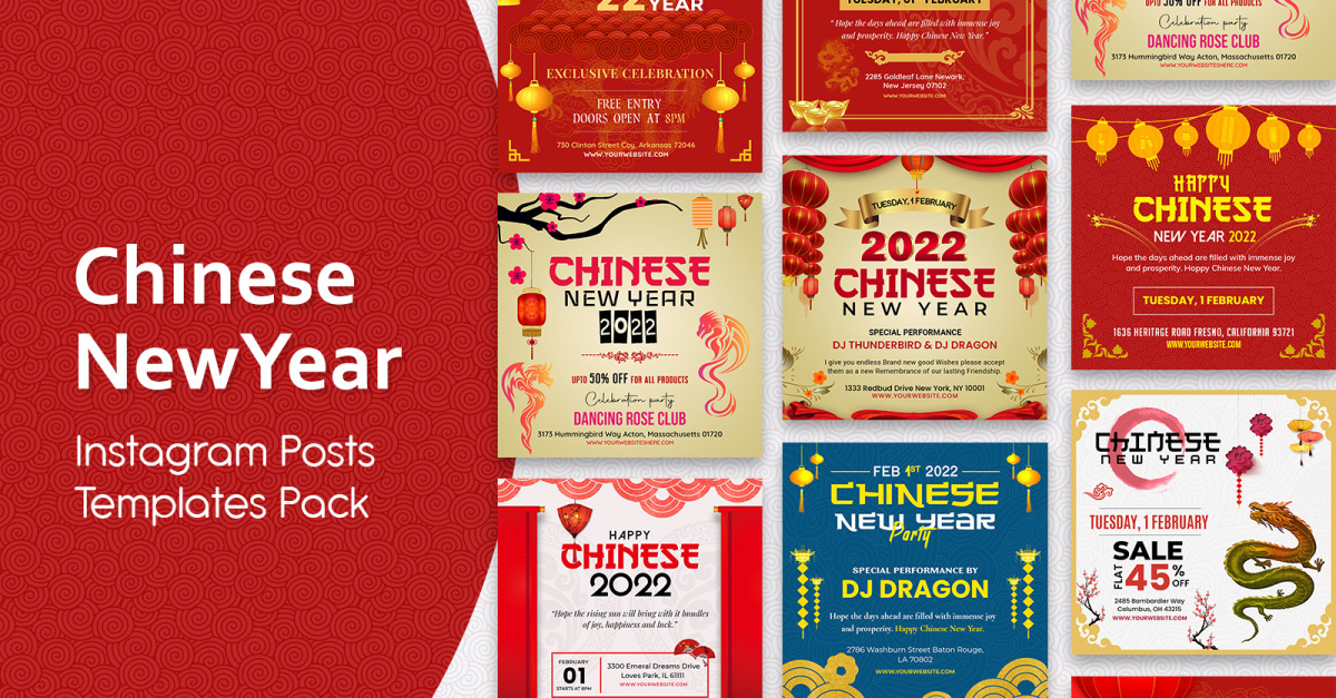 中国新年社交媒体帖子模板 #252230 - TemplateMonster