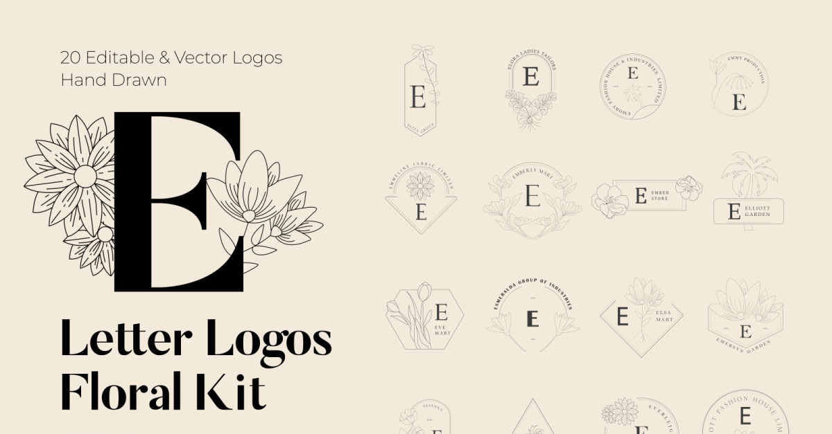 E Letter Floral Handmade Logos kit #252335 - TemplateMonster