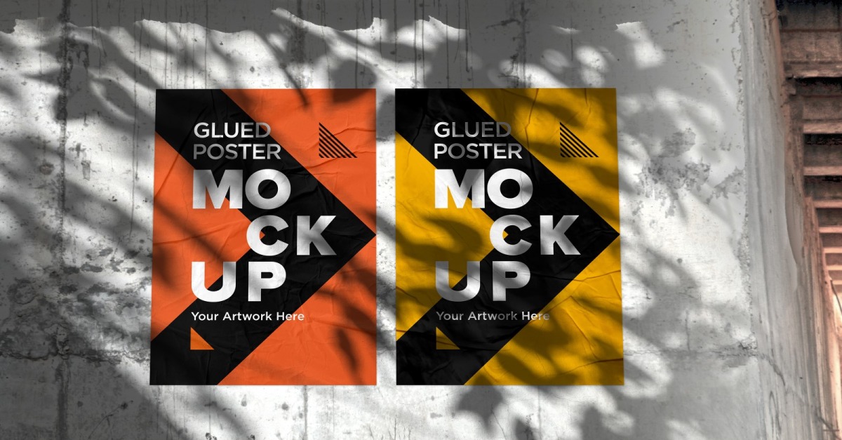Glued and Crumpled Poster Mock up with Shadow Overlay