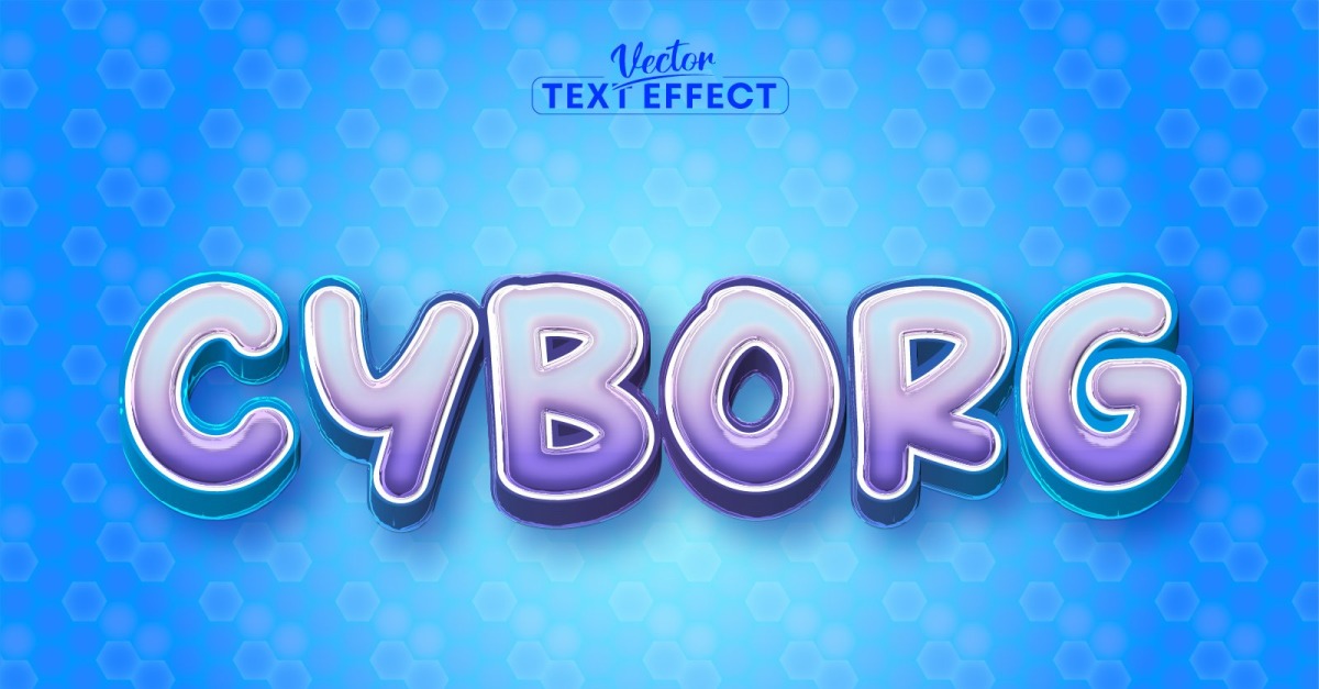 Cyborg - Editable Text Effect, Blue And Honeycomb Pattern Cartoon Text ...