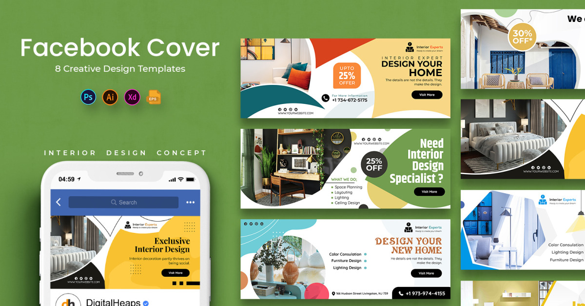 Interior Design Facebook Cover Banners - TemplateMonster