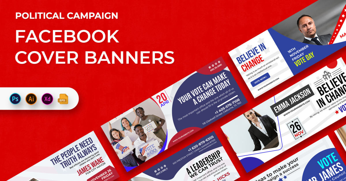 Political Campaign Facebook Cover Banners - TemplateMonster