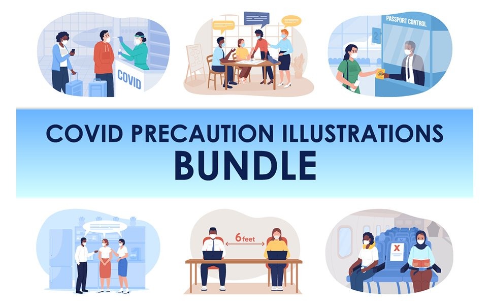 Covid Precaution Illustrations Bundle - TemplateMonster