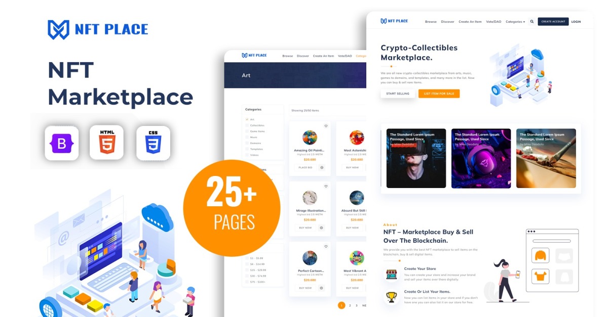 NFT Place - Marketplace per la vendita di modelli di siti Web HTML5 NFT