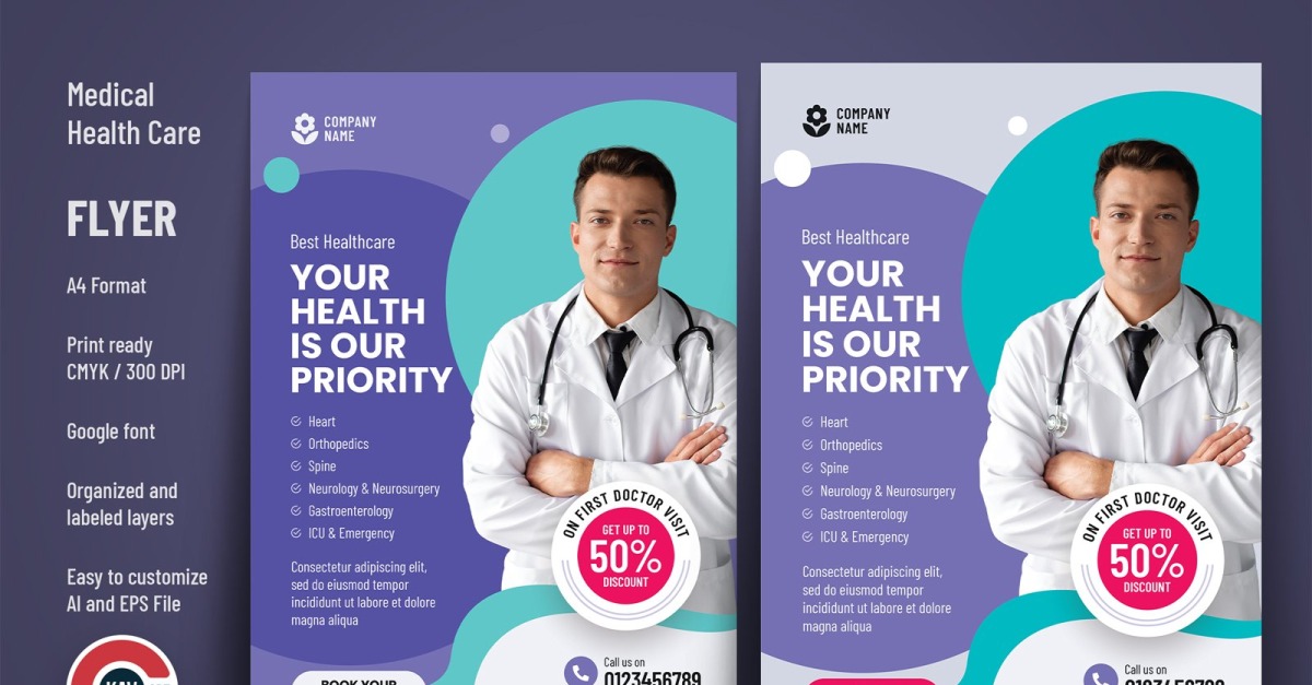 Medial Health Care için El İlanı veya Poster Şablonu - 00200