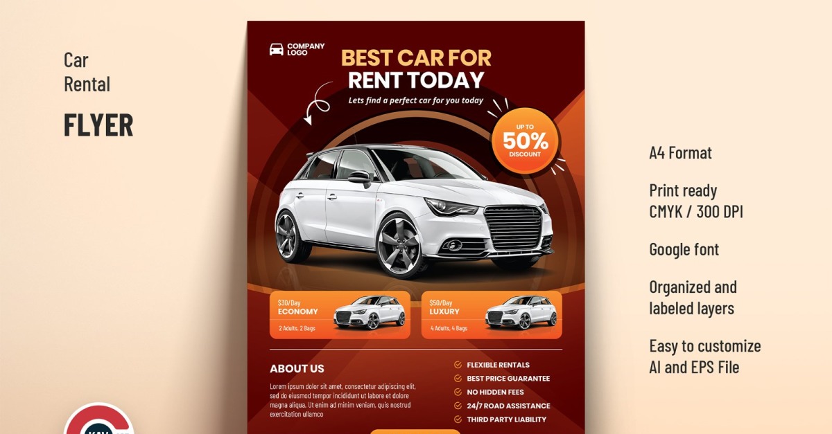 Modèle de Flyer de location de voiture - TemplateMonster
