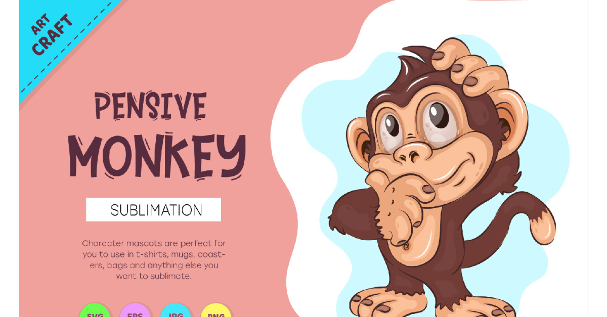 Nachdenklicher Cartoon-Affe. Basteln, Sublimation. Vektor