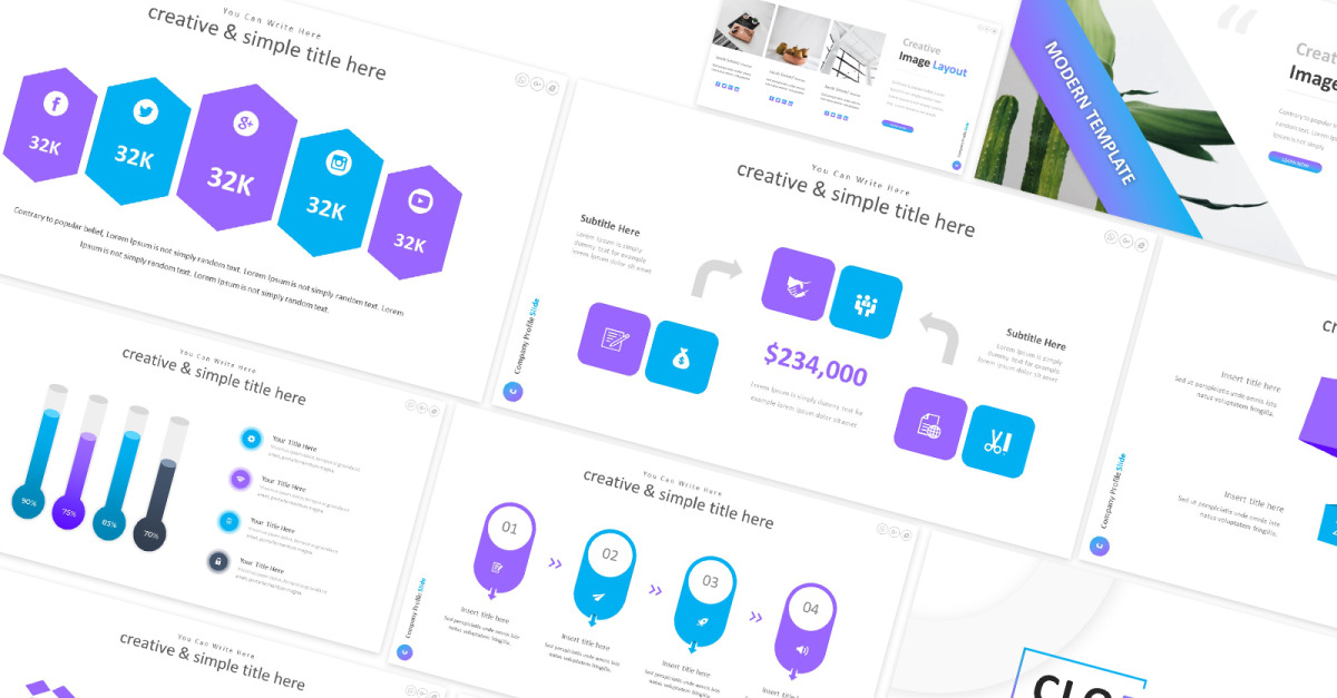 Modelo de Powerpoint Criativo Clotera - TemplateMonster