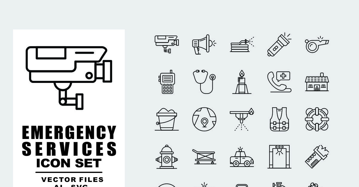 Hulpdiensten lijn Icon Set #259764 - TemplateMonster