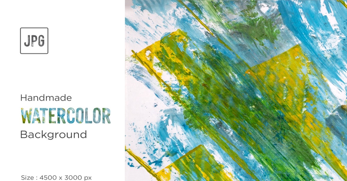 Hand painted, Watercolor Background, Green and Blue Watercolor Splotches