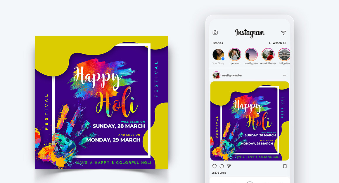 Holi Festival Social Media Post Design Template-01