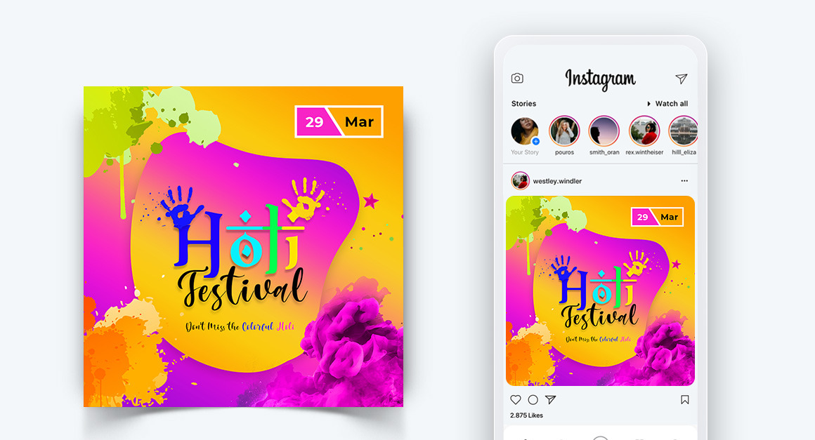 Holi Festival Social Media Post Design Template-02