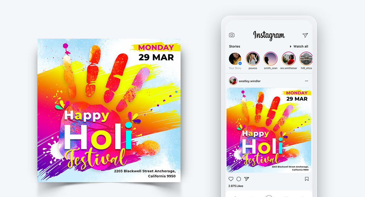 Holi Festival Social Media Post Design Template-03
