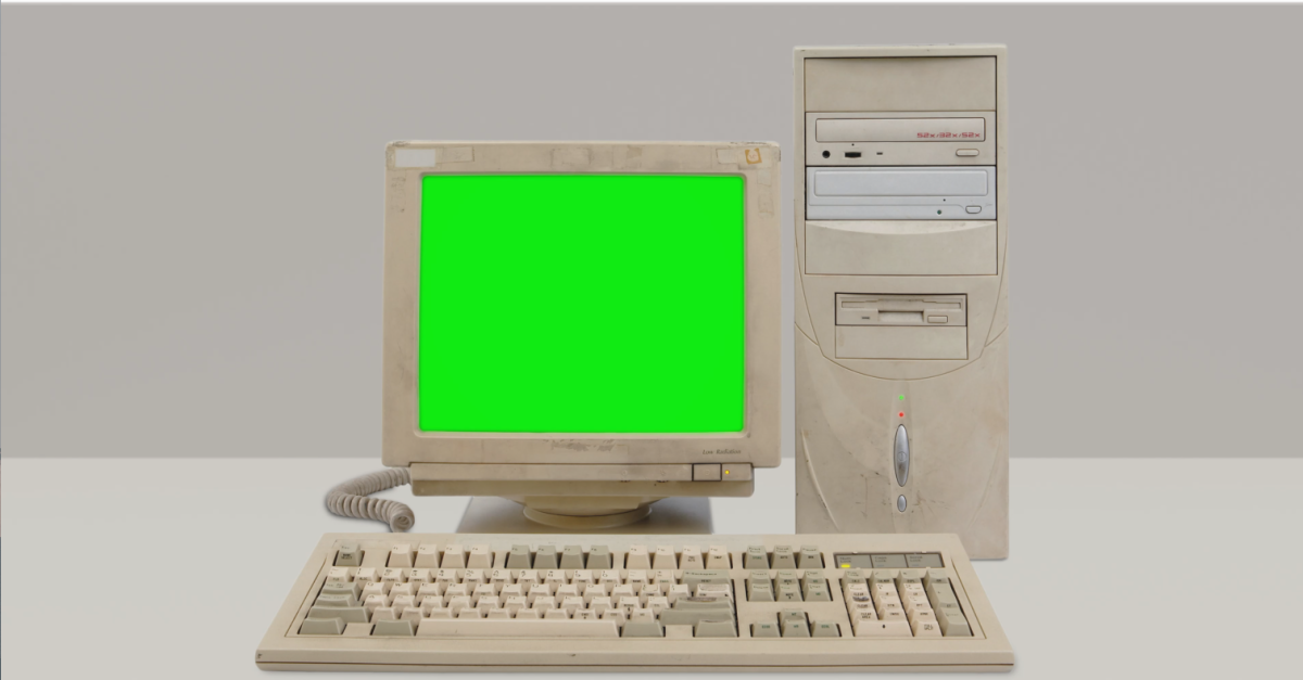 Old Computer Turn ON And OFF With Green Screen And Glitch Resolved