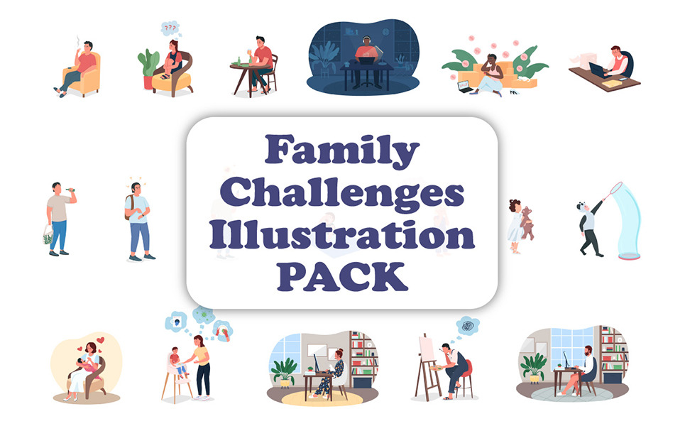 Family Challenges Illustration Bundle - TemplateMonster