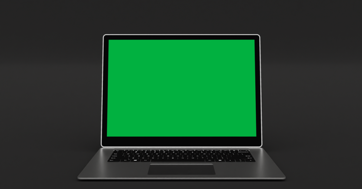 Ordinateur portable ouvrant et allumant l'écran vert mince et moderne 4k