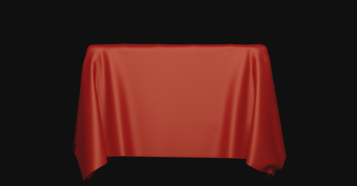 Reveal Brand New Product Or Service Red Silk Cloth With Transparent ...