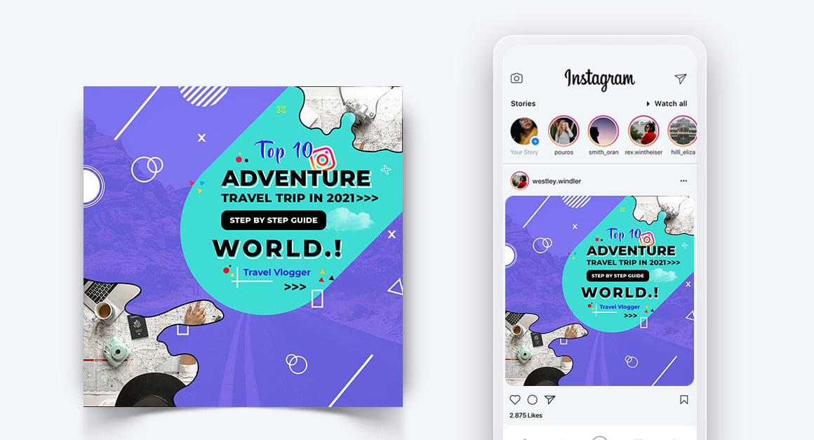 Travel Explorer and Tour Social Media Post Design Template-21