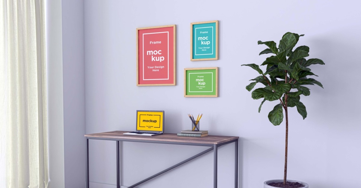 Workstation Three Frames & Screen Mockup V-14