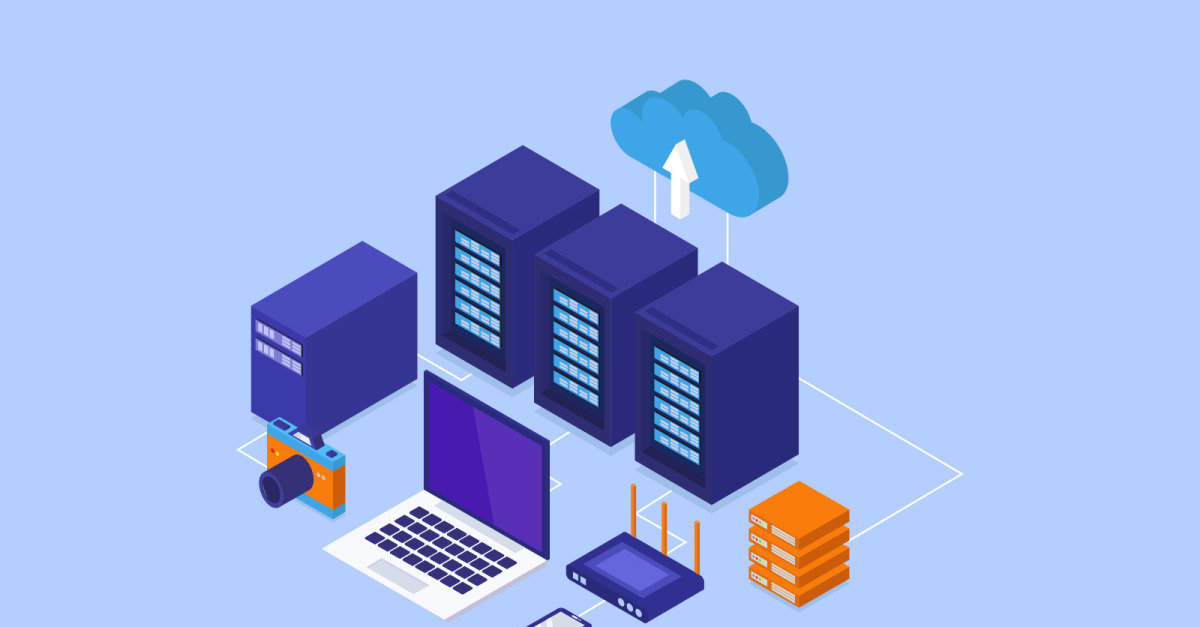 Vectorized cloud storage on white background