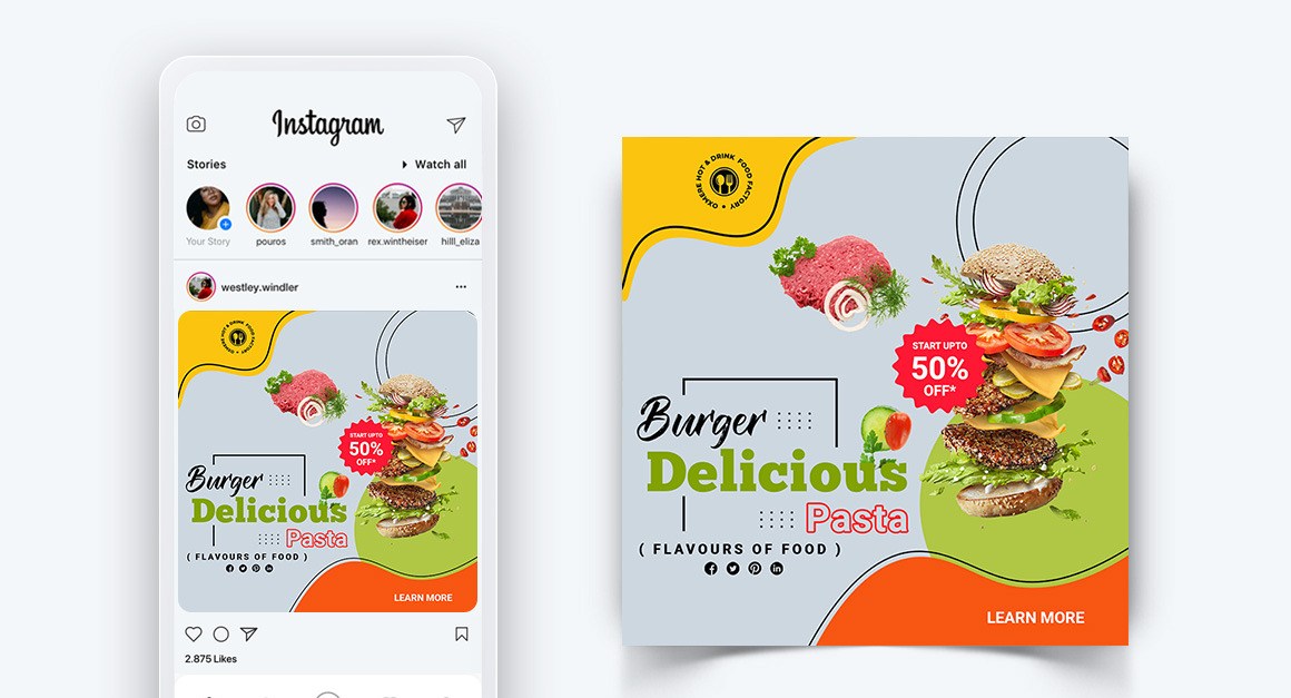 Food and Restaurant Offers Discounts Service Social Media Post Design ...