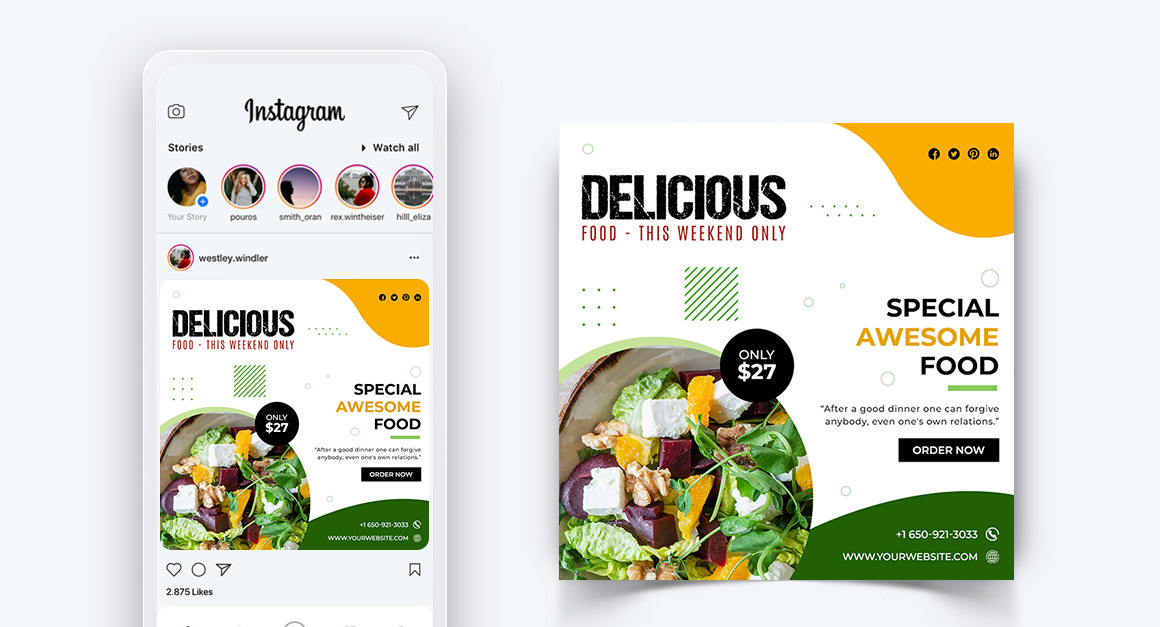 Food and Restaurant Offers Discounts Service Social Media Post Design ...