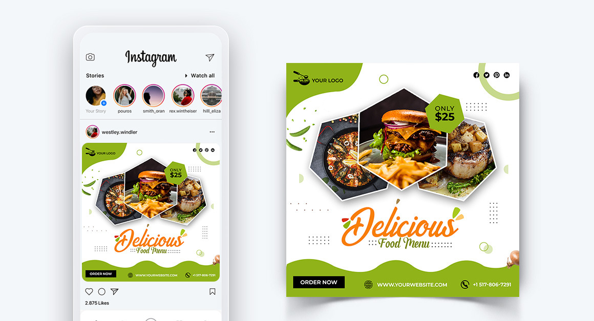 Food and Restaurant Offers Discounts Service Social Media Post Design ...