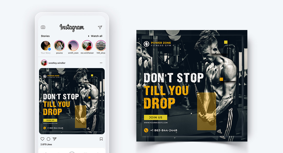 Gym and Fitness Studio Social Media Instagram Post Design Template-23