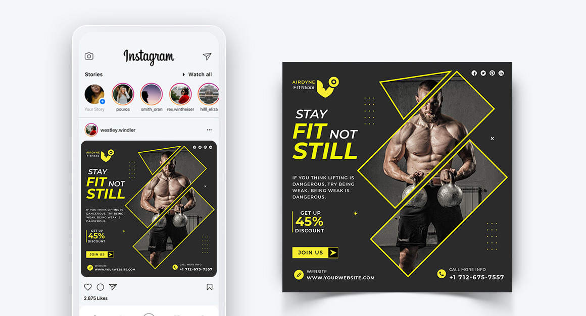 Gym and Fitness Studio Social Media Instagram Post Design Template-27