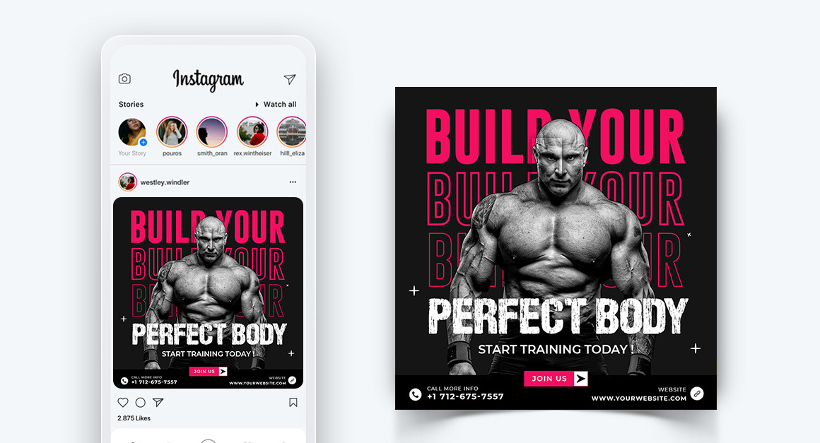 Gym and Fitness Studio Social Media Instagram Post Design Template-30