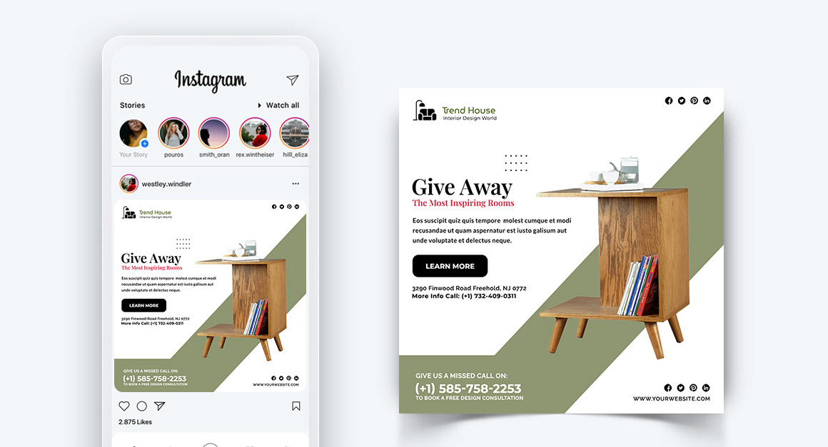 Interior Design and Furniture Social Media Instagram Post Design ...