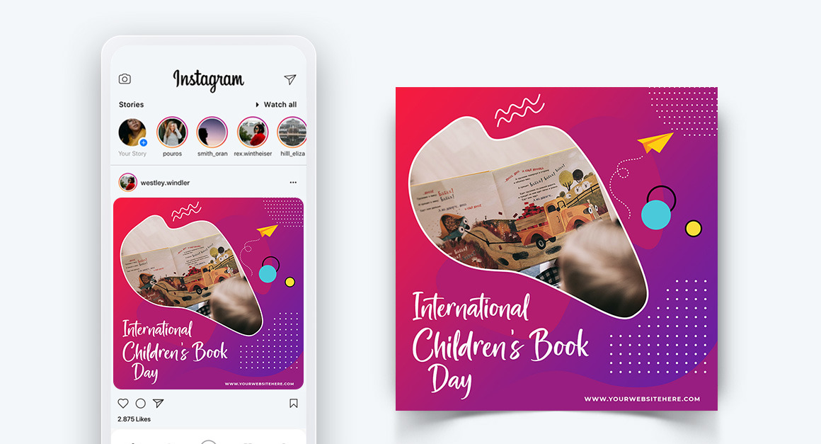 International Childrens Book Day Social Media Instagram Post Design ...