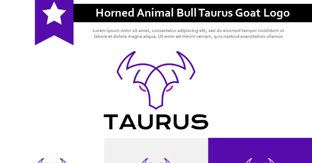 Horned Animal Bull Taurus Goat Monoline Logo