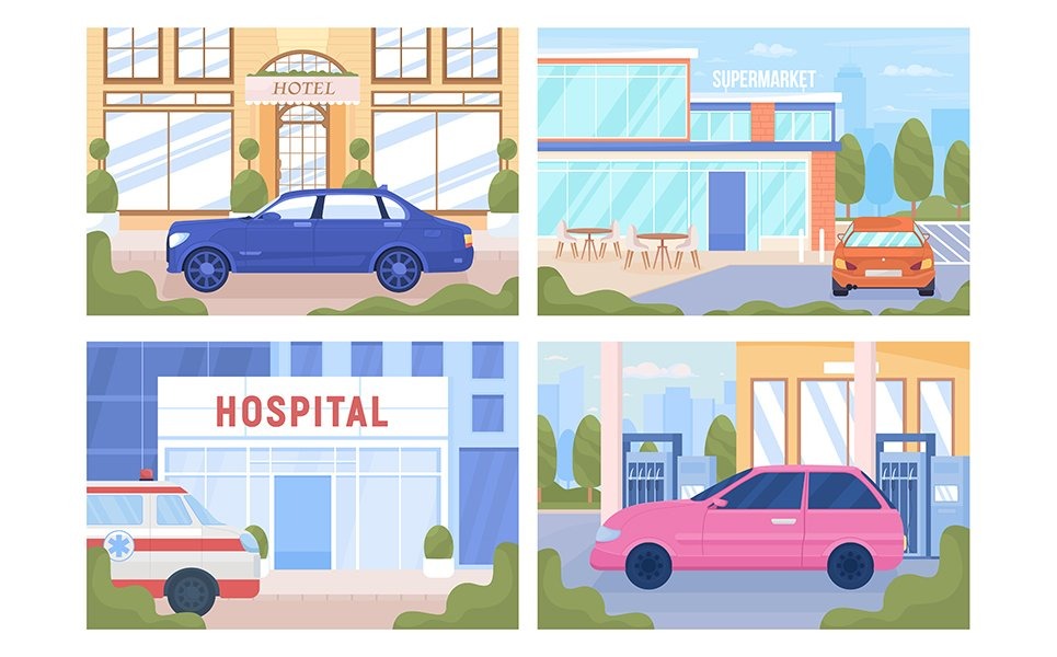 Urban infrastructure objects illustrations set