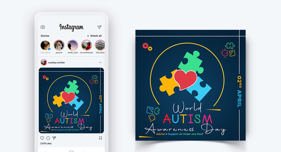 World Autism Awareness Day Social Media Instagram Post Design Template-01
