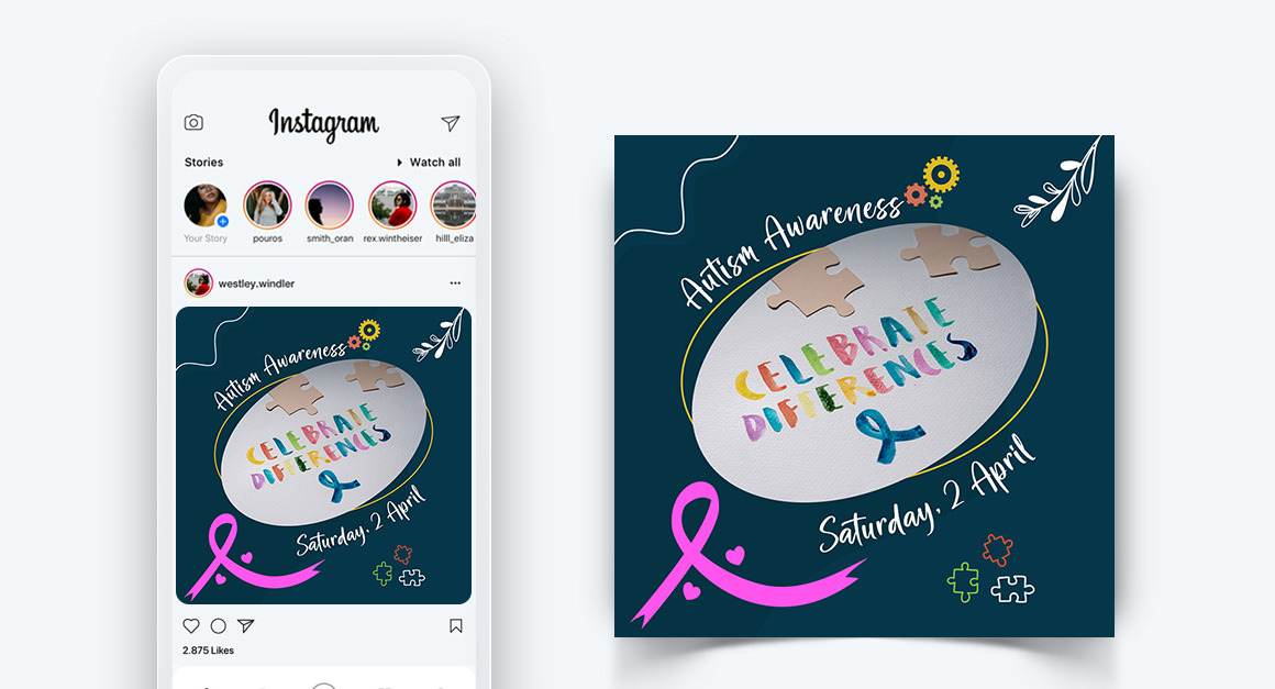 World Autism Awareness Day Social Media Instagram Post Design Template-08