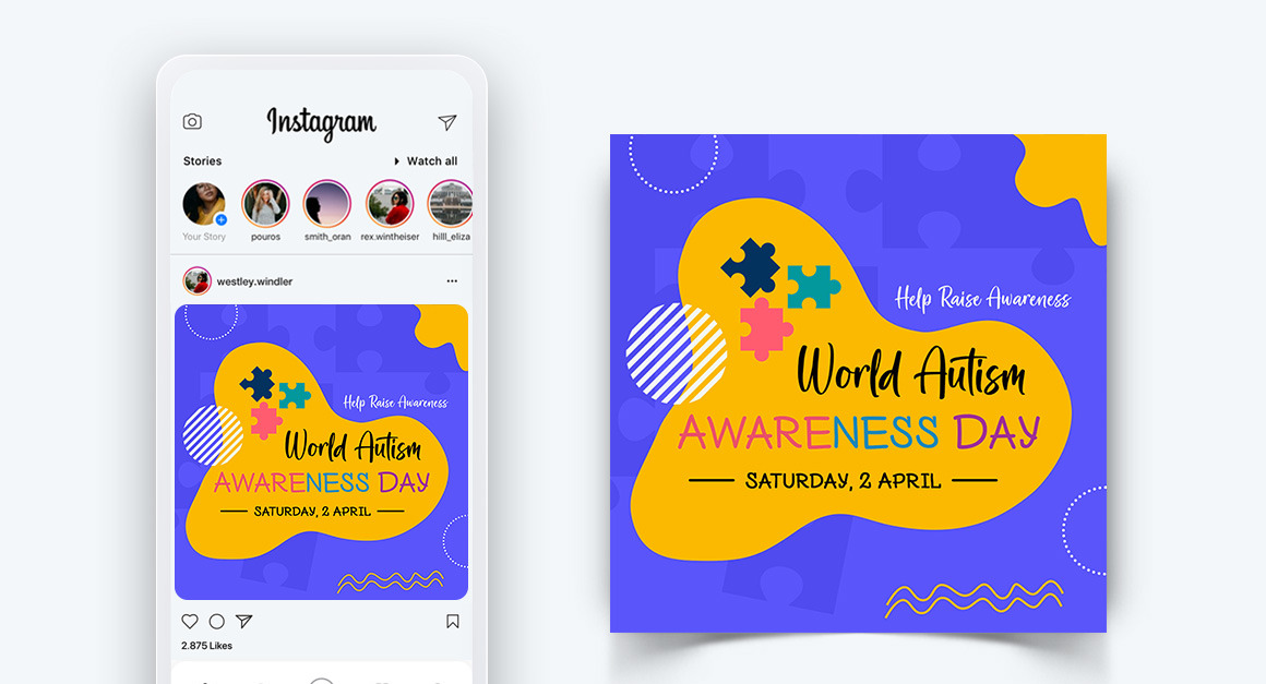 World Autism Awareness Day Social Media Instagram Post Design Template-17