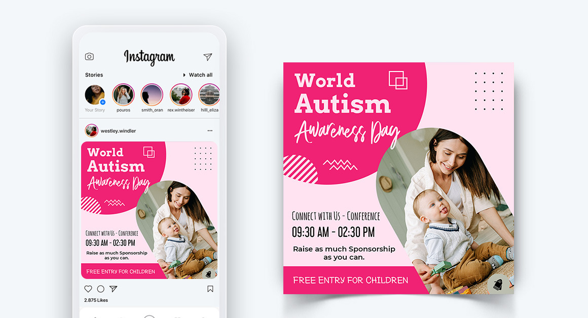 World Autism Awareness Day Social Media Instagram Post Design Template-18