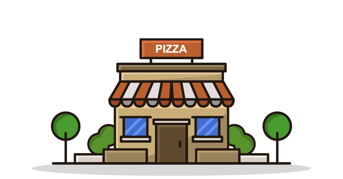 Pizza shop illustrated in vector on a white background