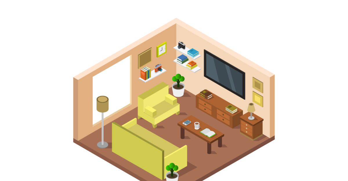 Living room isometric illustrator in vector on background