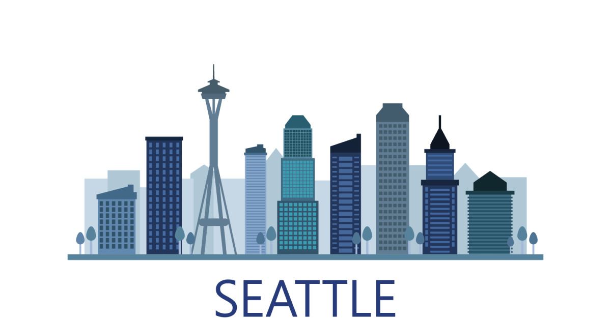 Seattle skyline illustrated in vector on background