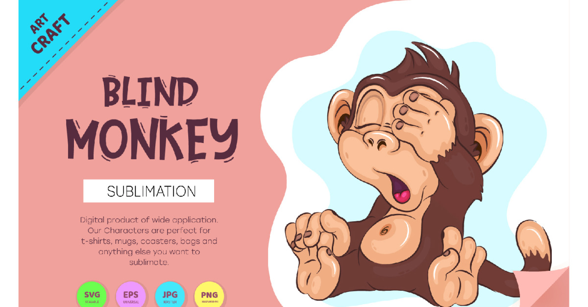 Blinder Cartoon-Affe. Basteln, Sublimation. - TemplateMonster