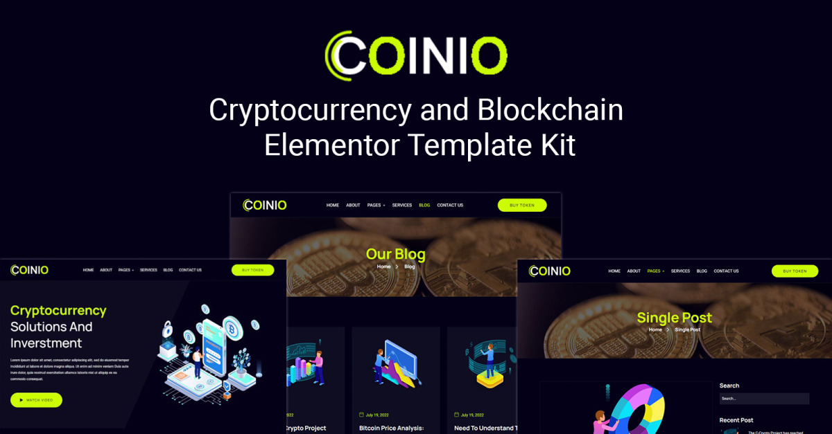 Coinio - Kit de Modelos de Criptomoeda e Blockchain Elementor