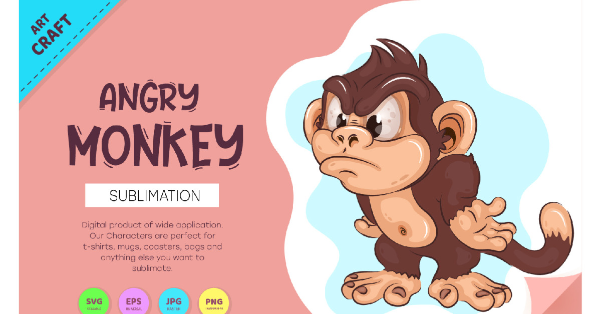 Cartoon Boze Aap. Knutselen, sublimatie. - TemplateMonster