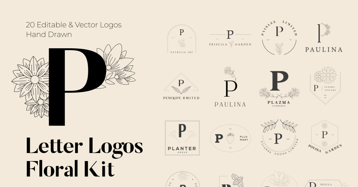 P Letter Floral Handmade Logos kit #268466 - TemplateMonster