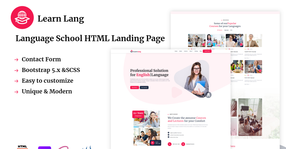 Learn Lang - Language School HTML Landing Page Template